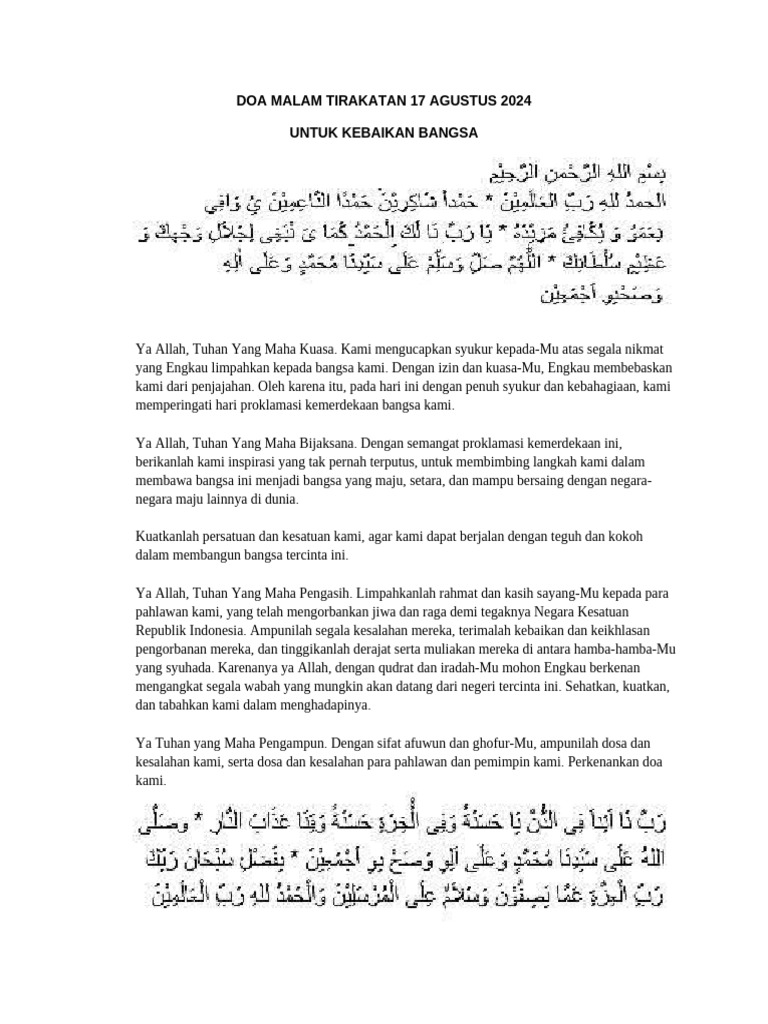 Doa Malam Tirakatan 17 Agustus 2024 | PDF