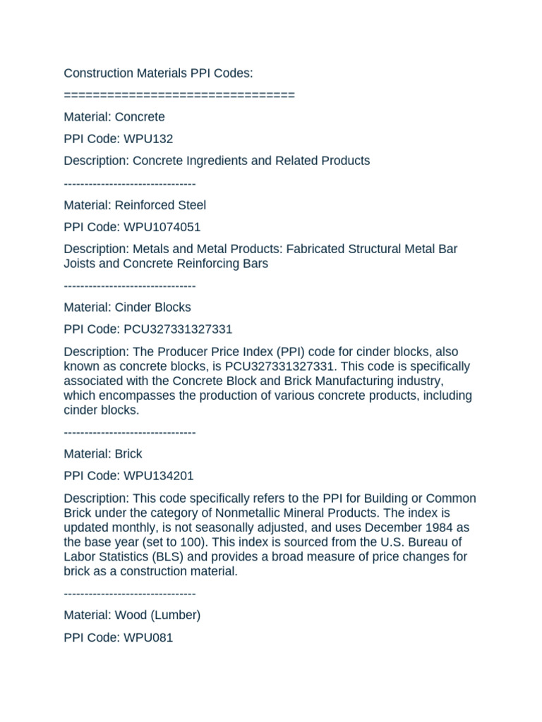 Construction Materials PPI Codes | PDF | U.S. Producer Price Index ...