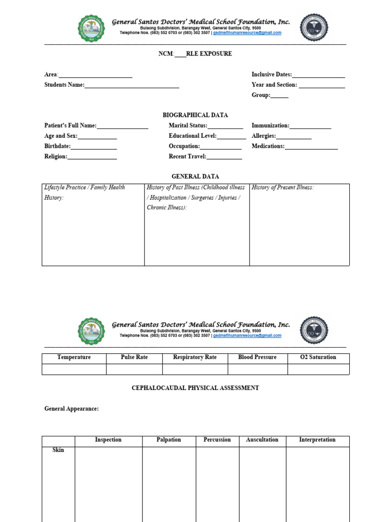 Physical Assessment Format (Short) | PDF | Physical Examination ...
