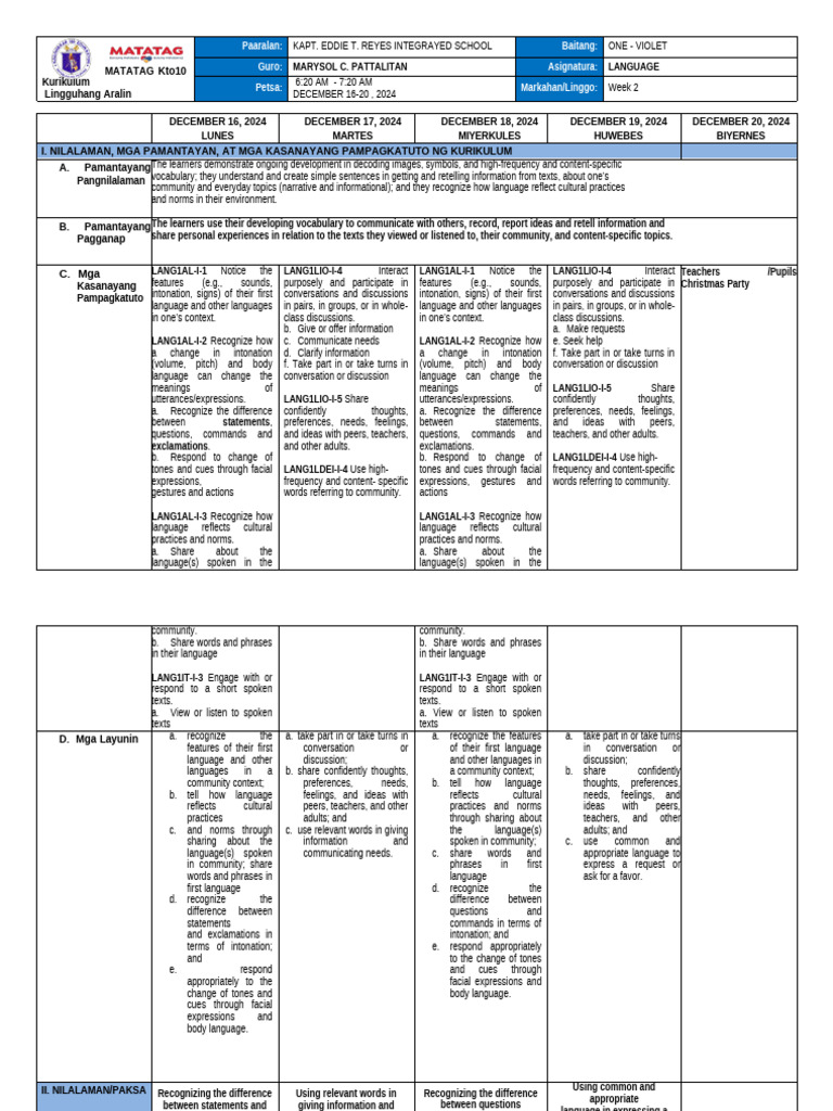 WEEK-2-Q3-LANGUAGE-1 | PDF | Conversation | Gesture