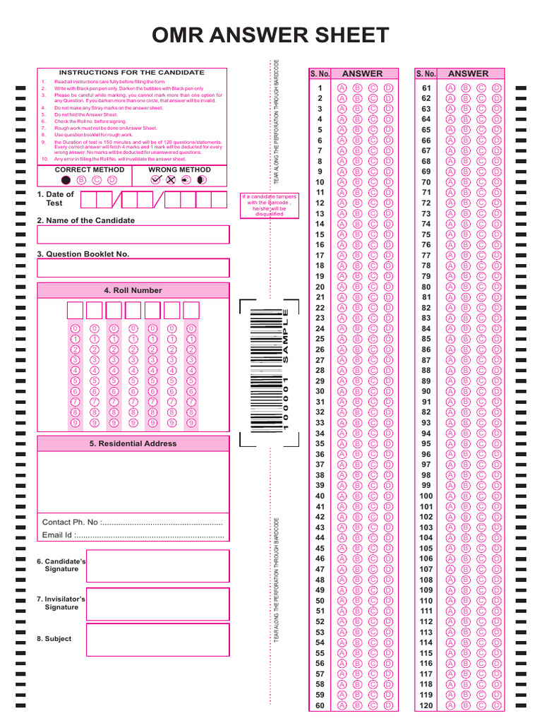NDA OMR Sheet Instructions and Format | PDF