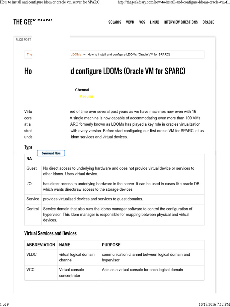 How To Install And Configure Ldom Or Oracle Vm Server For Sparc Pdf Computer Architecture