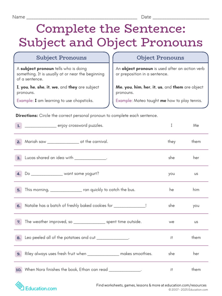 1 complete-the-sentence-subject-and-object-pronouns | PDF