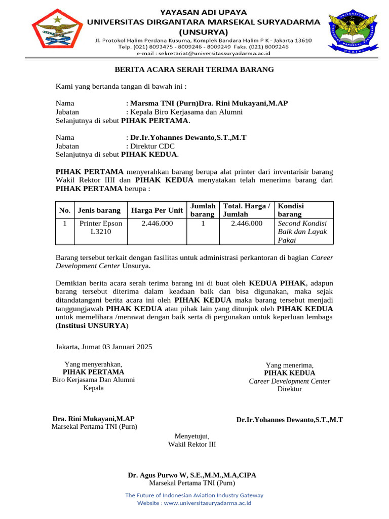 123 Berita Acara Serah Terima Printer Kerma Ke CDC | PDF