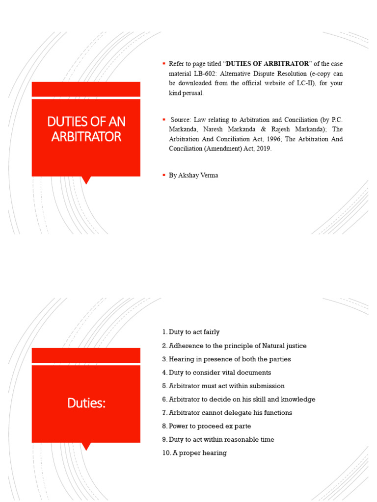 Role of Arbitrator | PDF | Arbitral Tribunal | Arbitration
