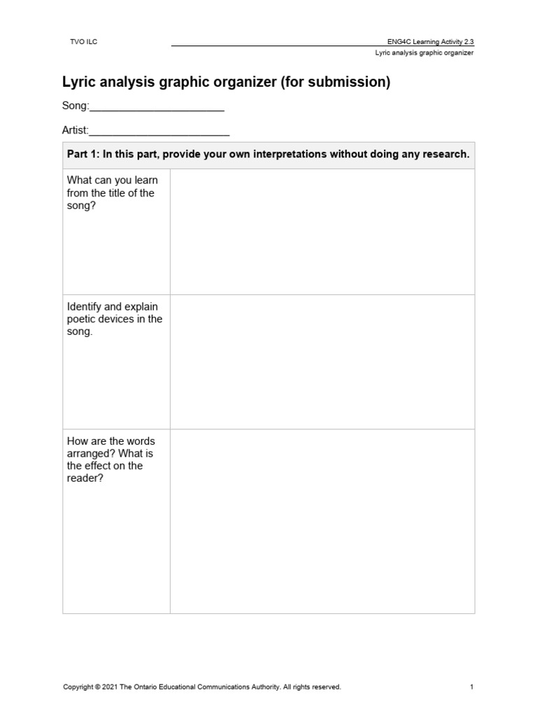 Lyric Analysis Graphic Organizer | PDF | Human Communication