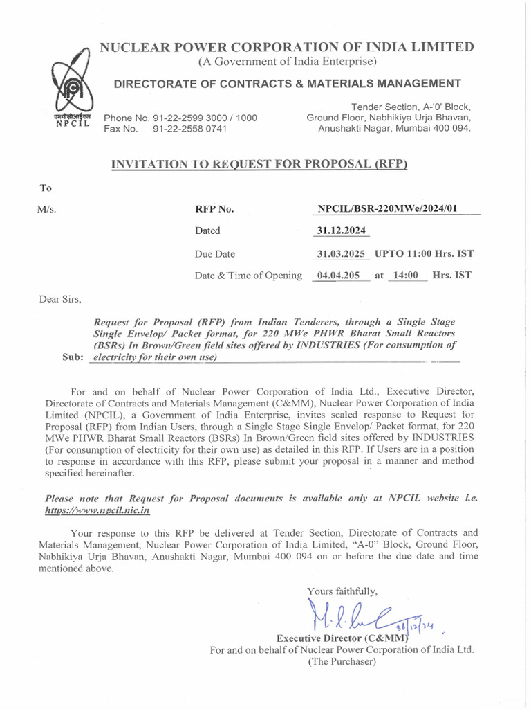 NPCIL RfP for BSR_ 202412300511513510127RFP_Document_31122024_01 | PDF | Nuclear Power Plant