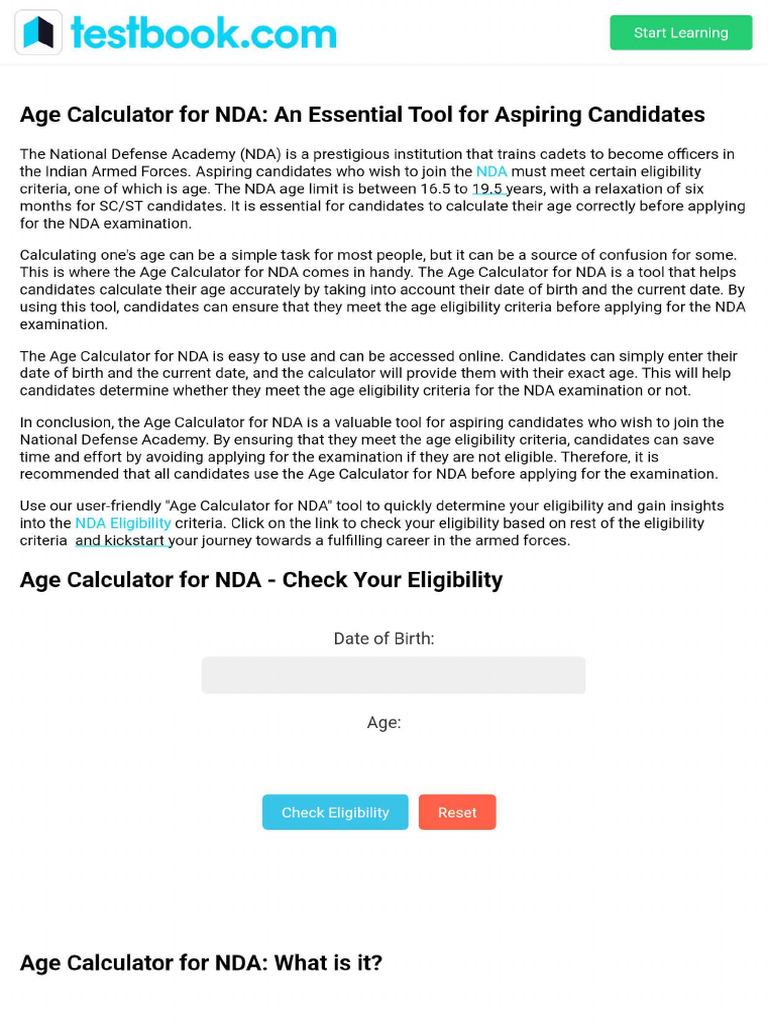 Age Calculator For NDA - An Essential Tool For Aspiring Candidates | PDF