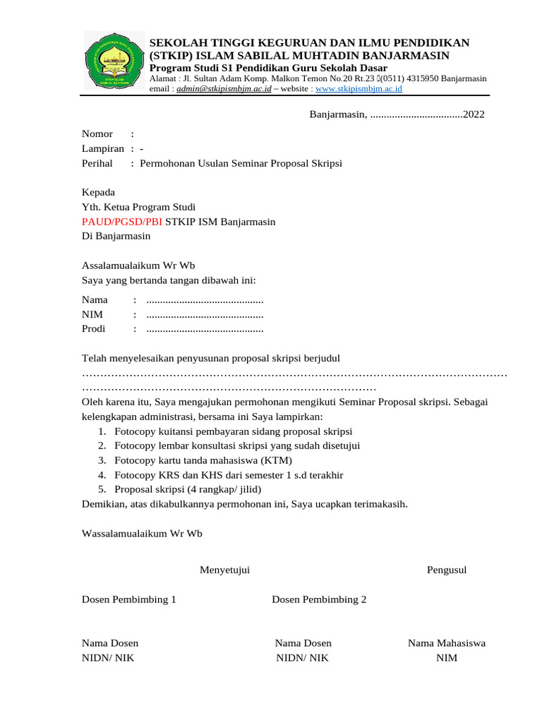 Surat Permohonan Sidang Proposal Skripsi | PDF
