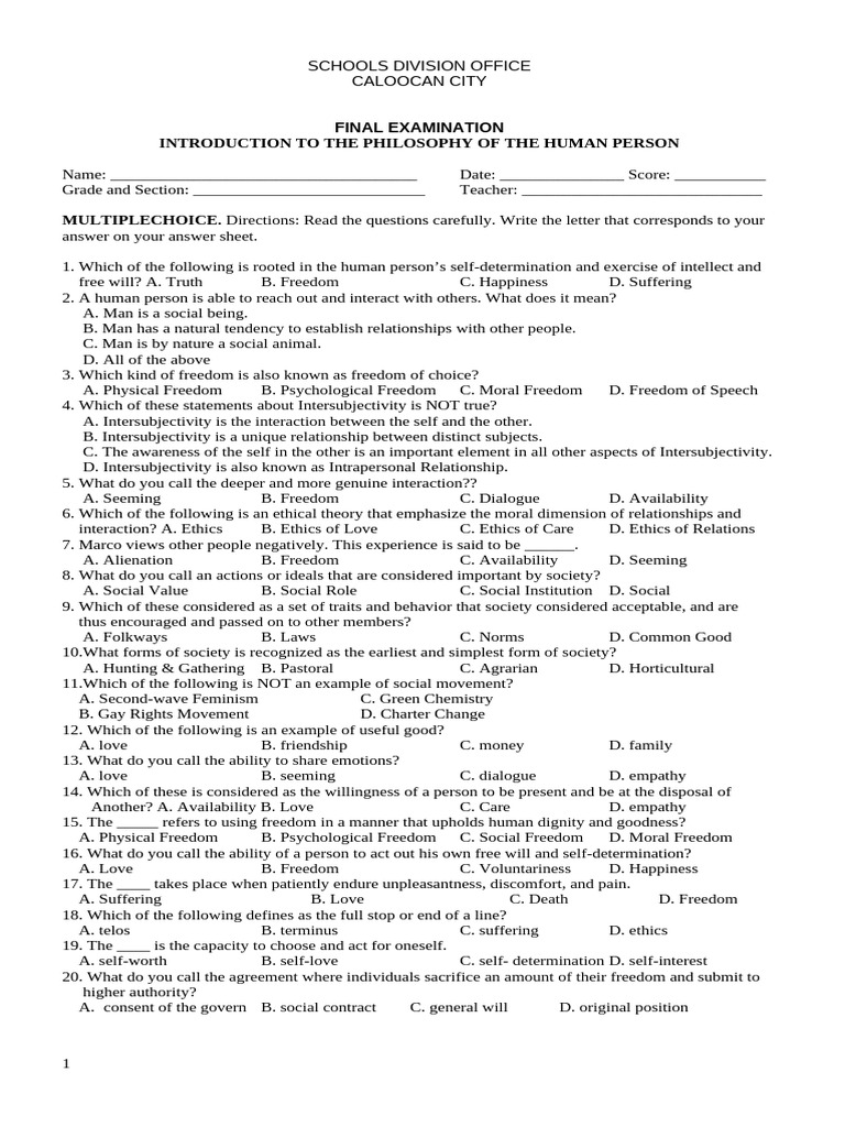 Intro To Philo Final Exam | PDF | Free Will | Happiness