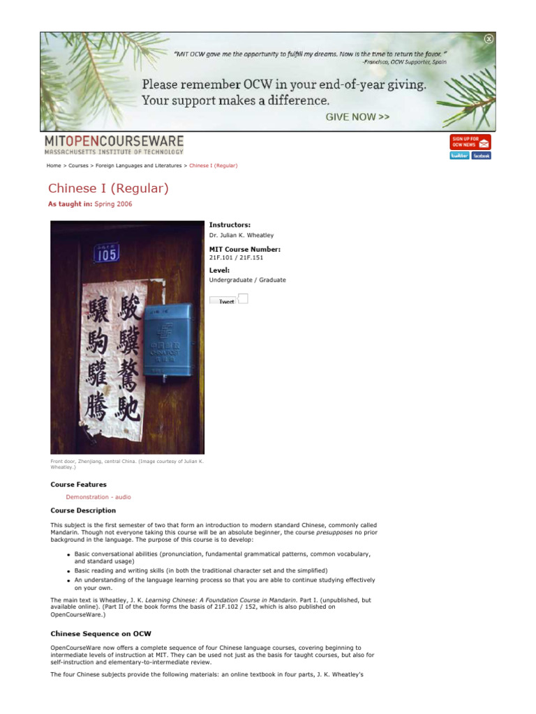 Intro to Mandarin Chinese Course | PDF | Standard Chinese | Chinese ...