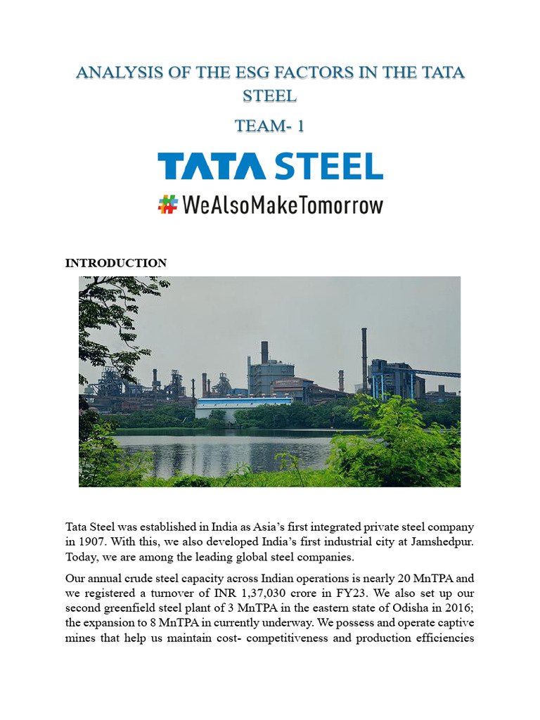 Tata Steel ESG Analysis and Initiatives | PDF | Climate Change ...