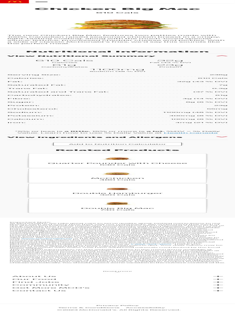 Chicken Big Mac McDonald's Canada | PDF | Food Allergy | Foods