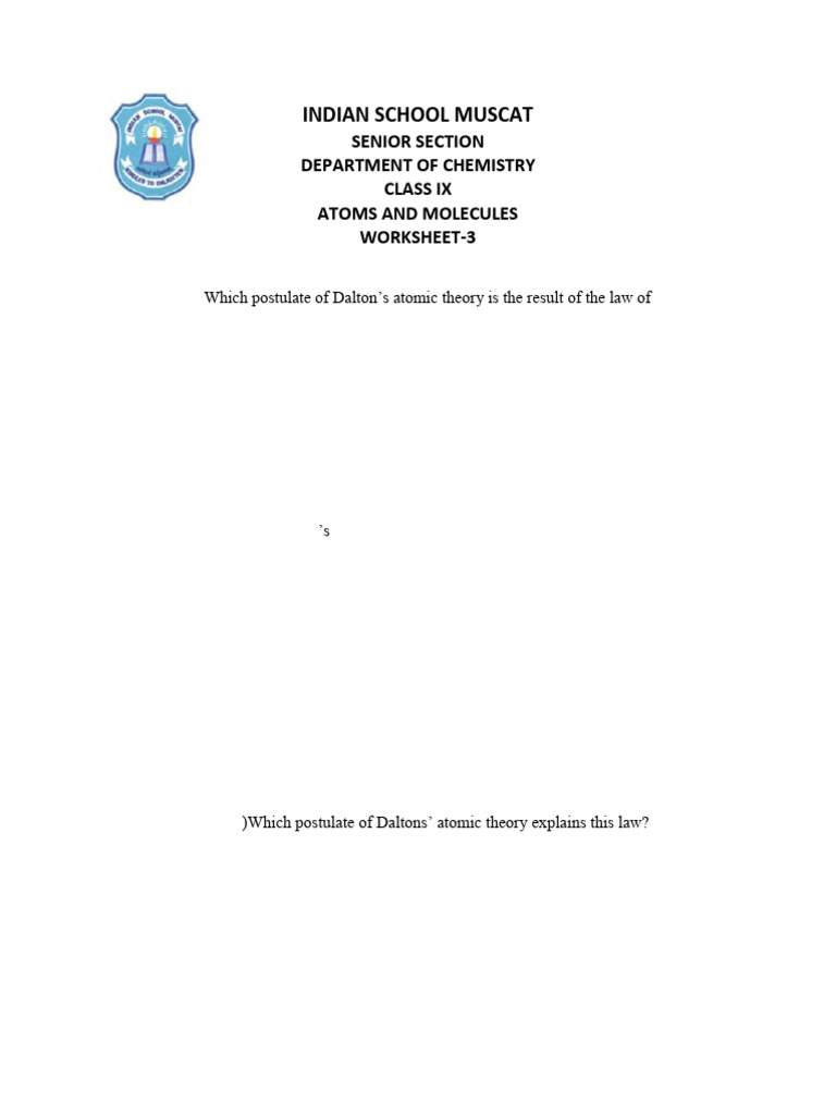 Class IX Chemistry Worksheet | PDF | Chemical Compounds | Ion