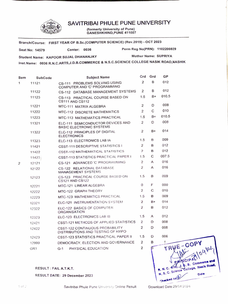 fybcs attested | PDF | Mathematics | Applied Mathematics