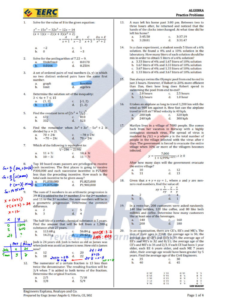 1.2 Algebra (Solutions To Practice Problems) | PDF