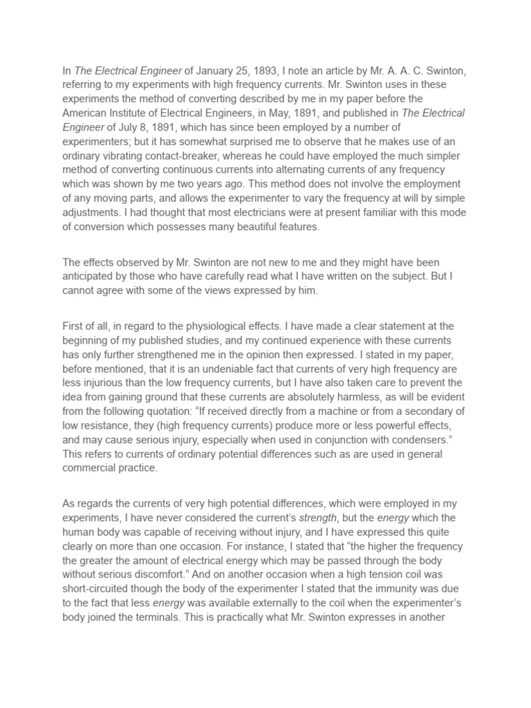 The Physiological and Other Effects of High Frequency Currents by ...