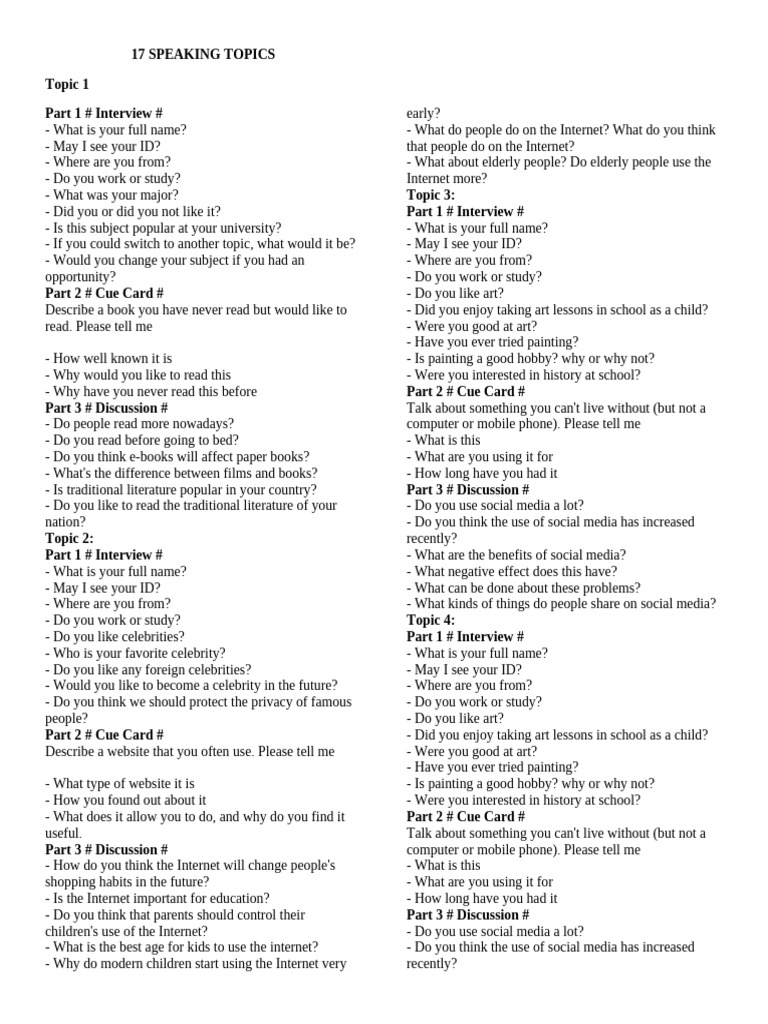 17 SPEAKING TOPICS | PDF | Social Media | Popular Culture & Media Studies