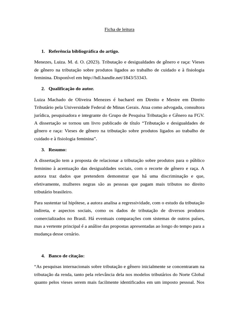 Ficha de Leitura - TCC 2 | PDF | Impostos | Imposto de Renda