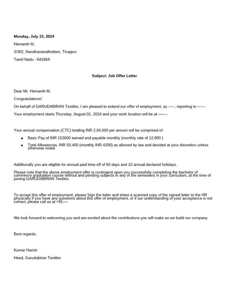 Appointment Letter | PDF