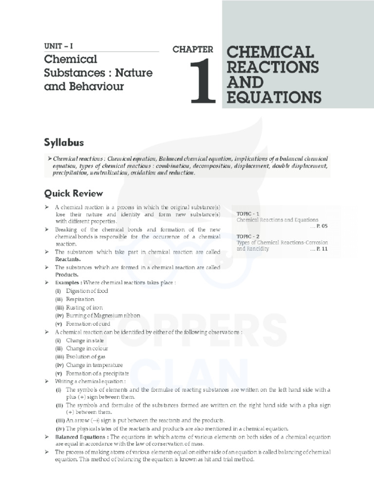 Ch 1 Chemical Reaction and Equations | PDF