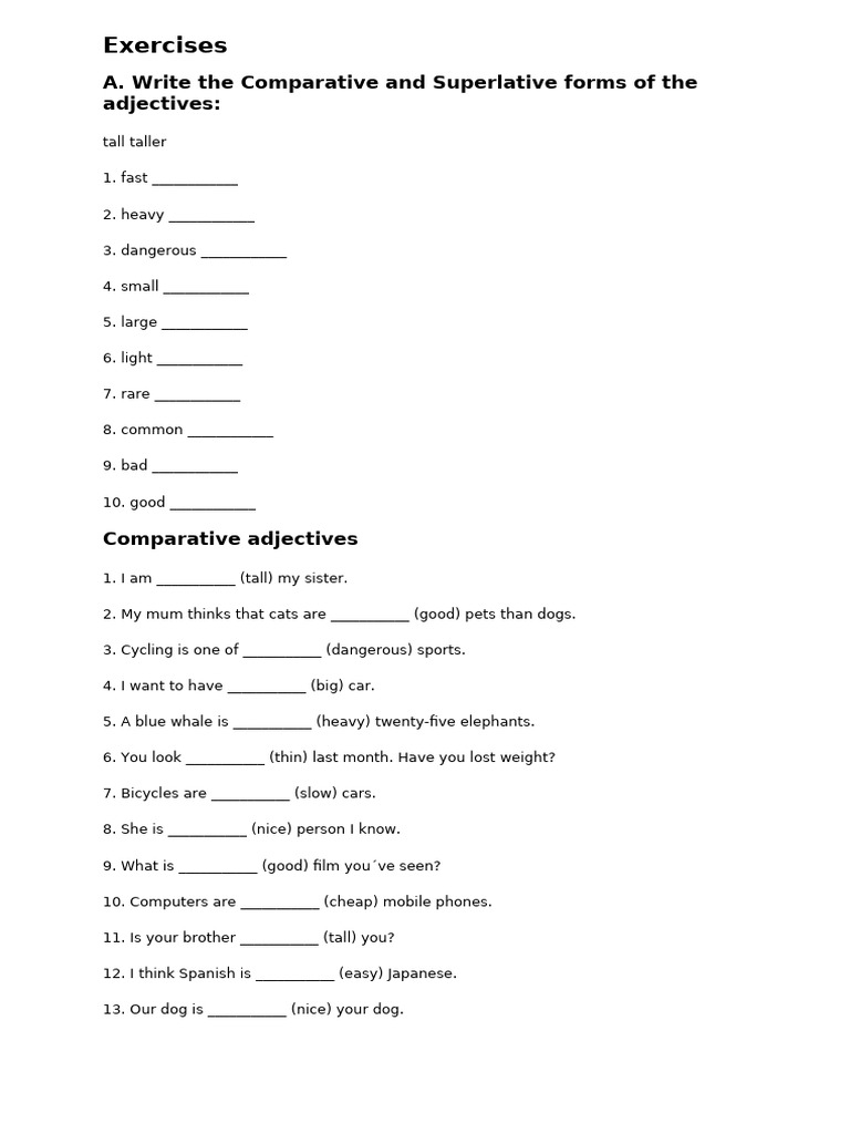 (Ex) Comparative Supperlative | PDF | Adjective