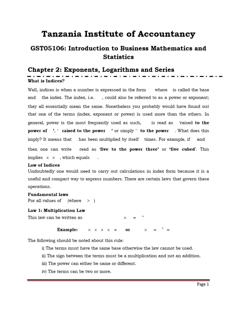 Chapter 2 Exponents Logarithms And Series Pdf Logarithm