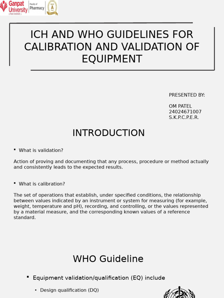 Ich and Who Guidelines For Calibration and Validation of Equipment | PDF | Verification And ...