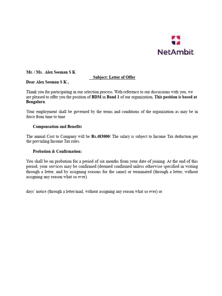 Letter of Offer | PDF | Identity Document | Business