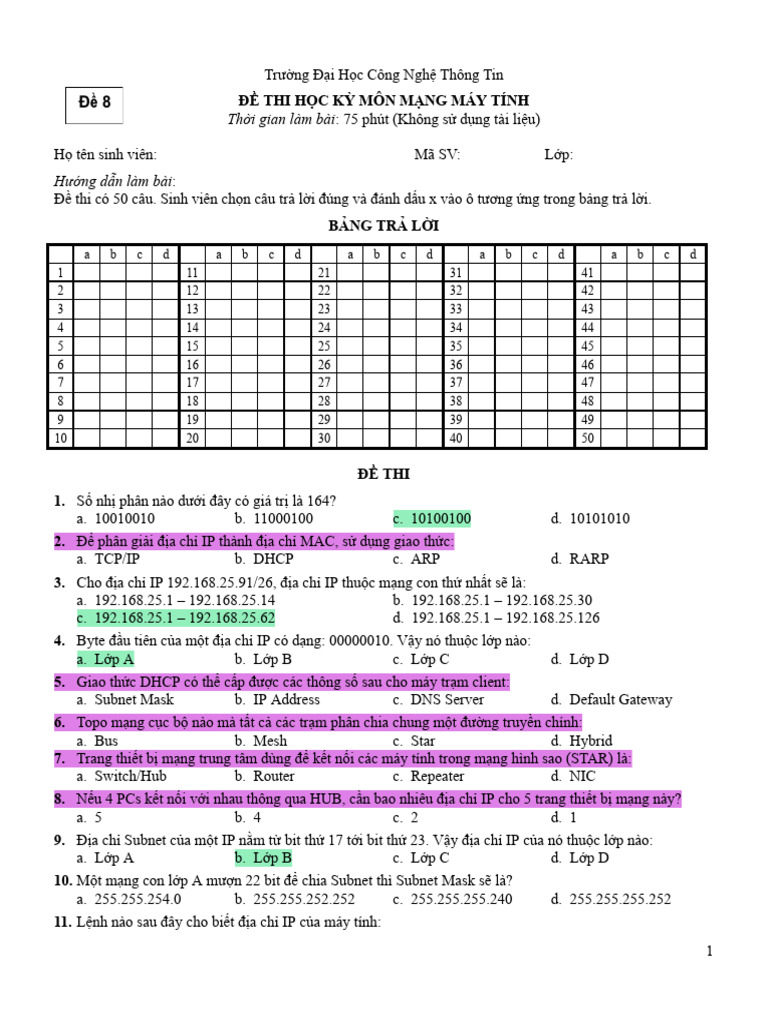 (Bht Cnpm) Nmmmt - đề Ôn Tập8 | PDF