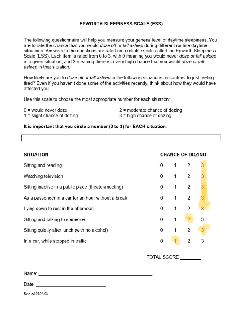 Epworth Sleepiness Scale | PDF
