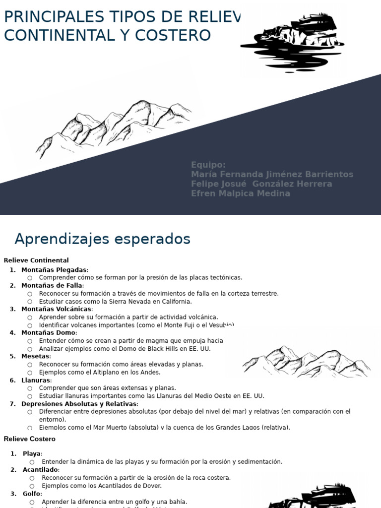Principales Tipos de Relieve Continental y Costero | PDF | Montañas | Costa