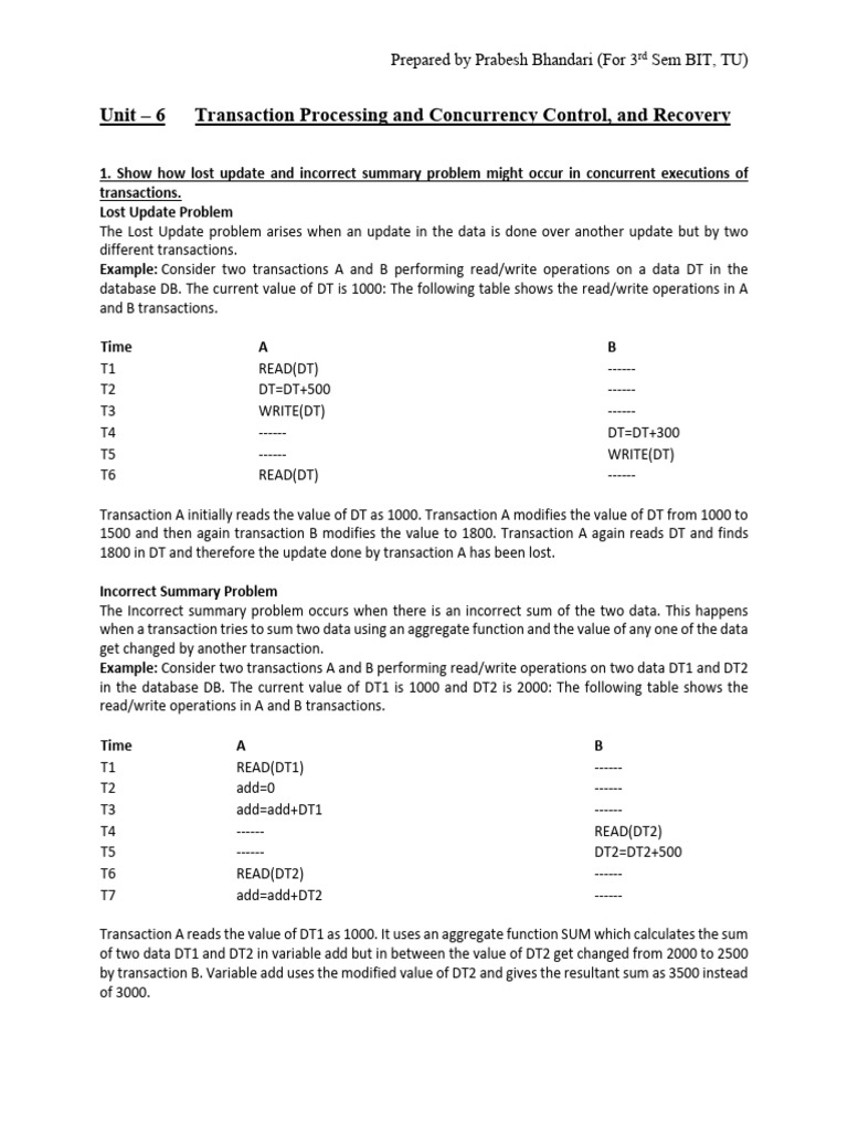 Unit 6 Transaction Processing and Concurrency Control, and Recovery BitinfoNepal | PDF ...