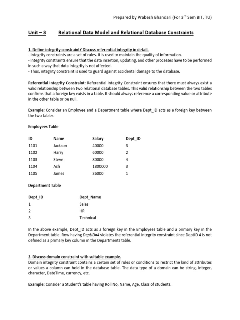 Unit 3 The Relational Data Model and Relational Database Constraints Bitinfonepal | PDF ...
