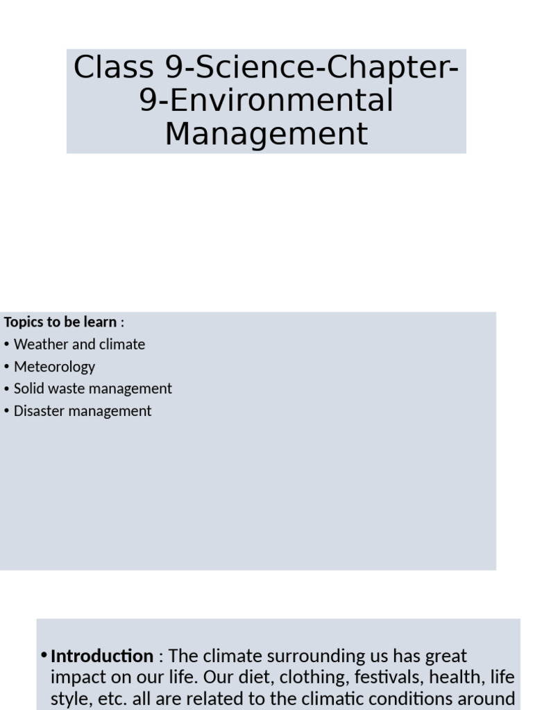 Class 9 Science Chapter 9 Environmental Management | PDF | Weather ...