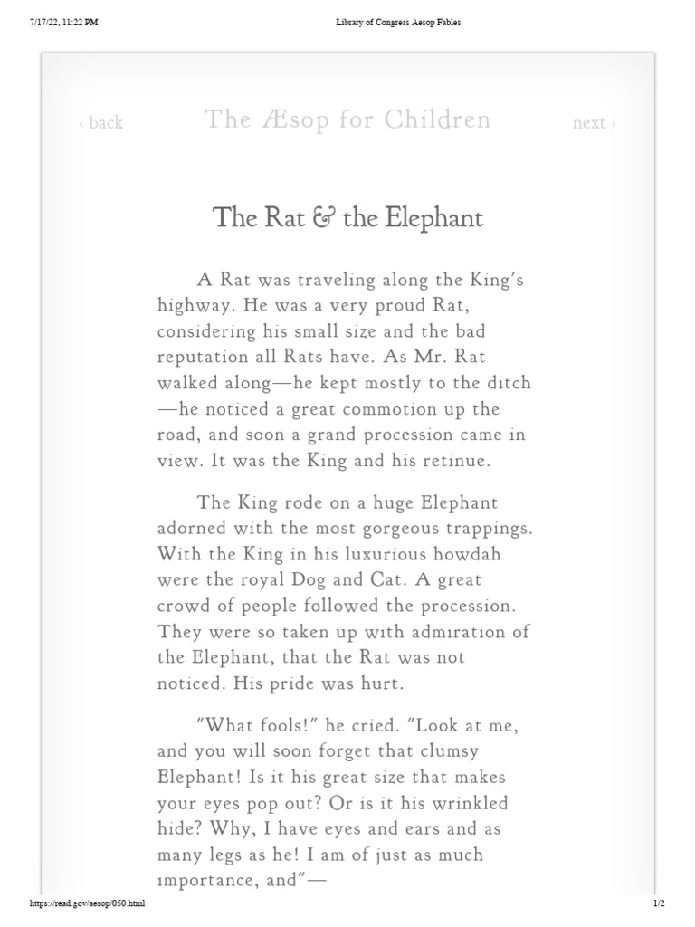 Aesop's Fable: The Rat and the Elephant | PDF