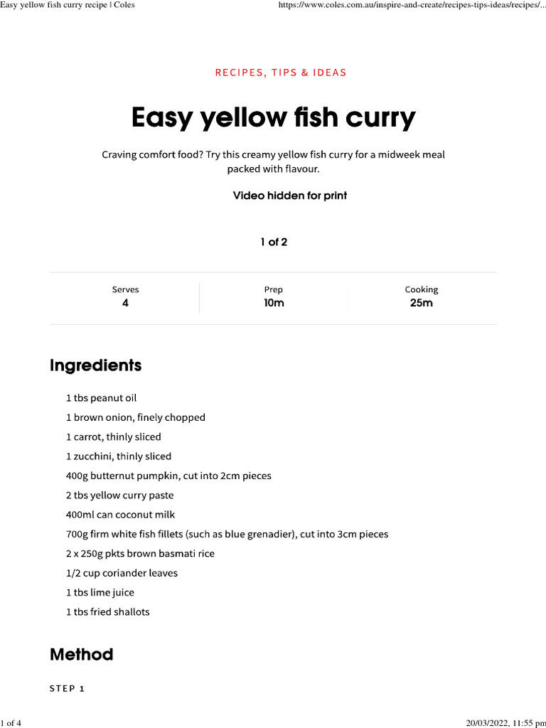 Easy Yellow Fish Curry Recipe - Coles | PDF