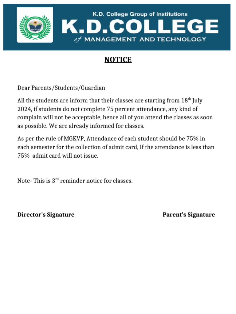 Mandatory Class Attendance Notice | PDF