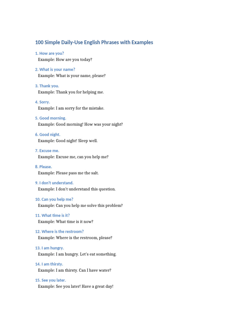 100 Simple Phrases With Examples | PDF