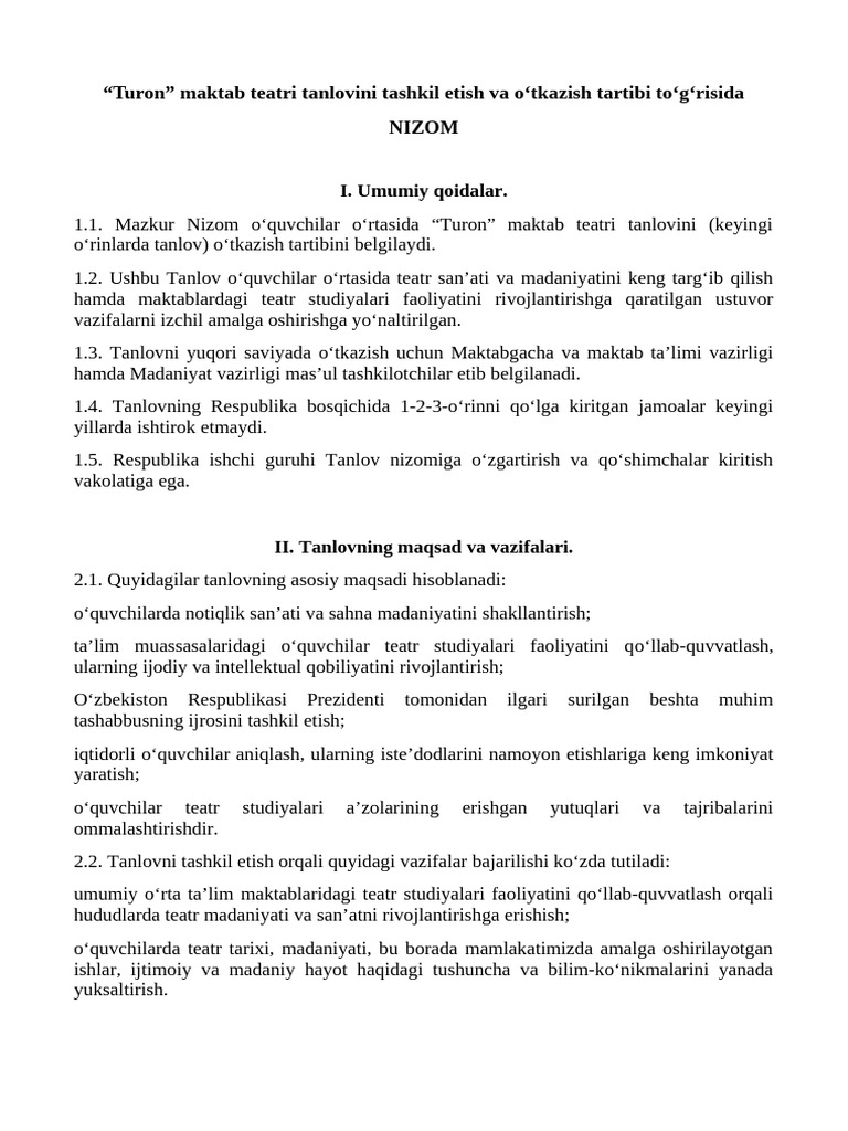 Turon Teatr Maktabi Nizom | PDF