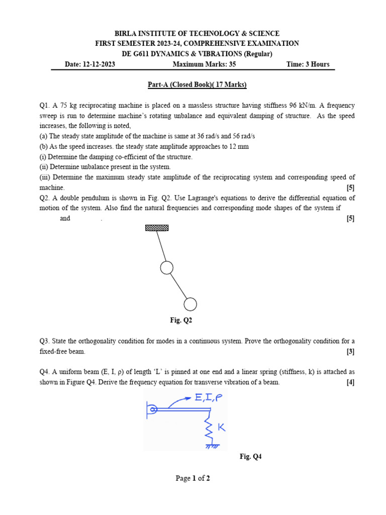 1157 DE G611 20231213120357 Comprehensive Exam Question Paper | PDF | Beam (Structure) | Normal Mode