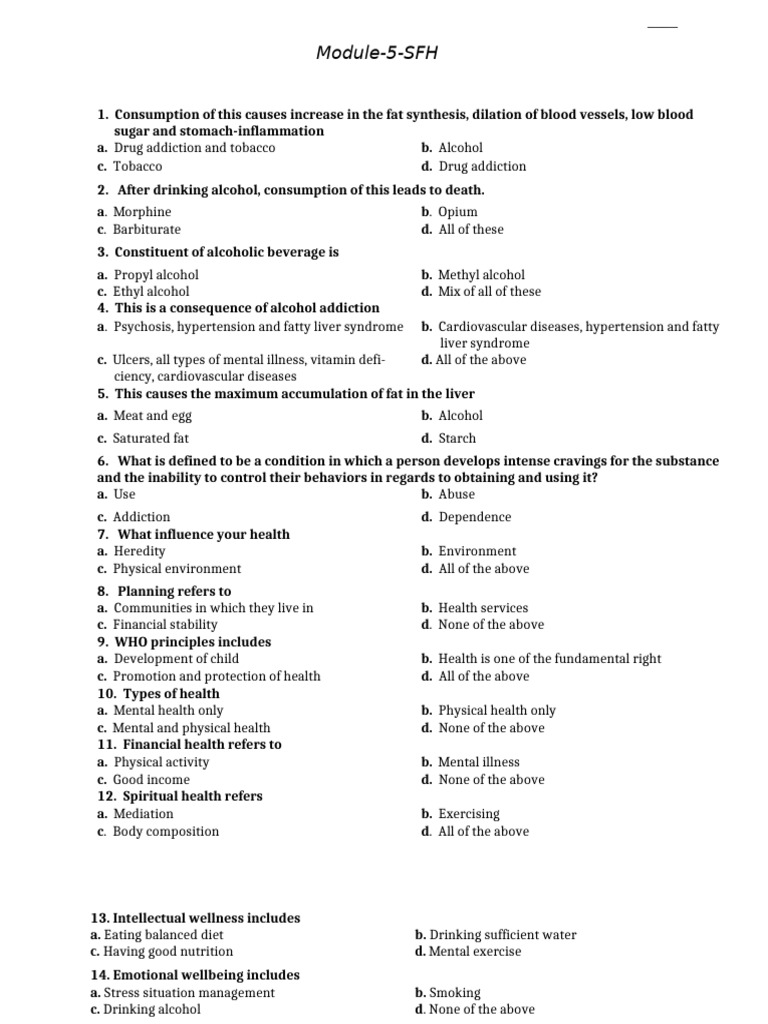 SFH- MODULE-5-1 | PDF | Mental Health | Alcoholism