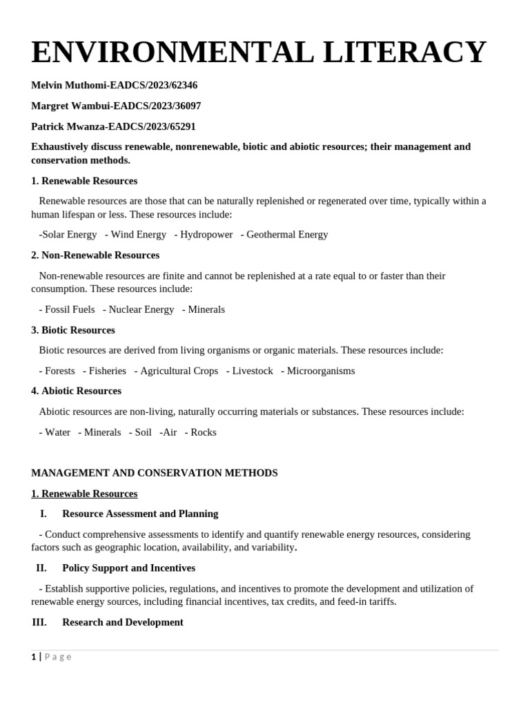 Environmental Literacy Presentation | PDF | Renewable Energy ...