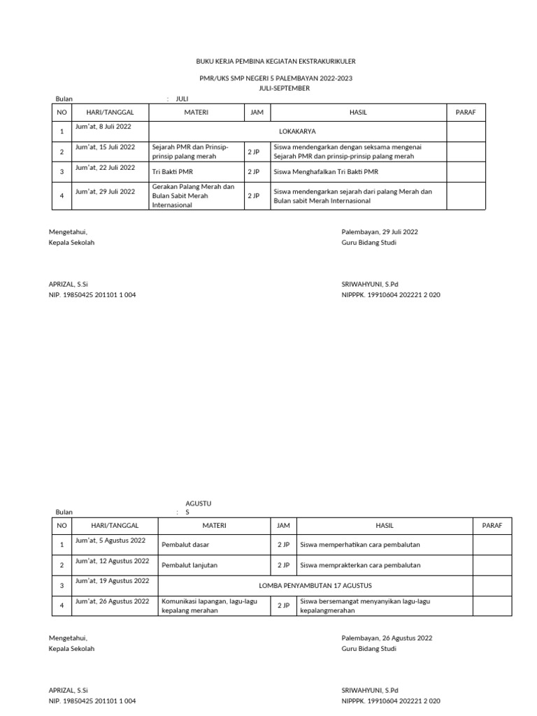 Buku Kerja PMR Dan Uks | PDF