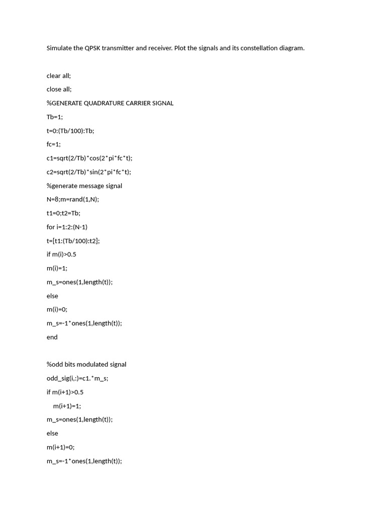 Simulate The QPSK Transmitter and Receiver 1 | PDF