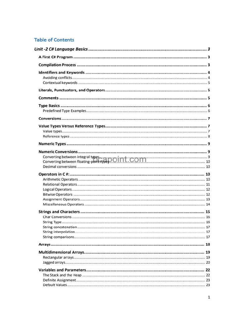 Unit - 2 C# Language Basics - Watermark | PDF