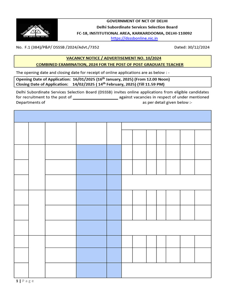 DSSSB PGT Final Advt 10-2024 Combined Pgts 1 | PDF