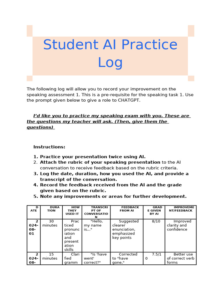 Student AI Practice Log | PDF