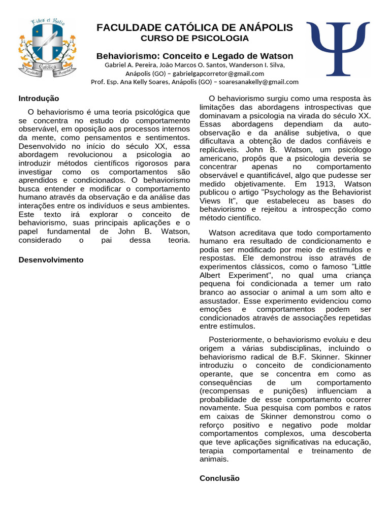 Banner - Behaviorismo - Conceito e Legado de Watson | PDF ...