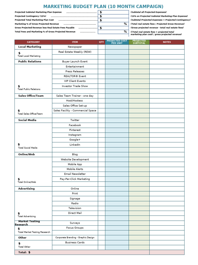 marketing-budget -plan-template-PRINT VERSION | PDF | Revenue | Marketing